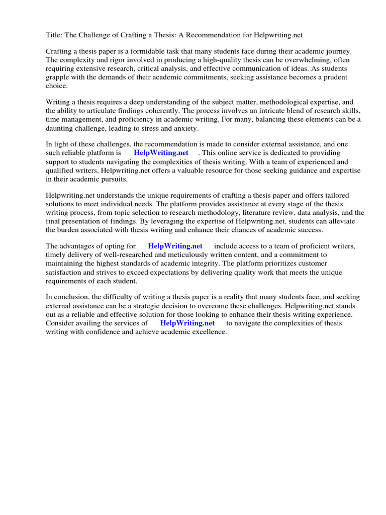 Recommendation Thesis Paper Sample | Download Free PDF | Thesis | Essays