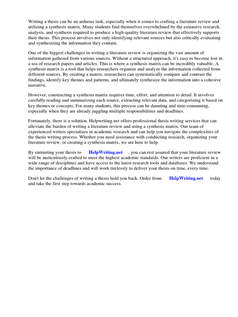 Writing A Literature Review and Using A Synthesis Matrix Ncsu | PDF ...