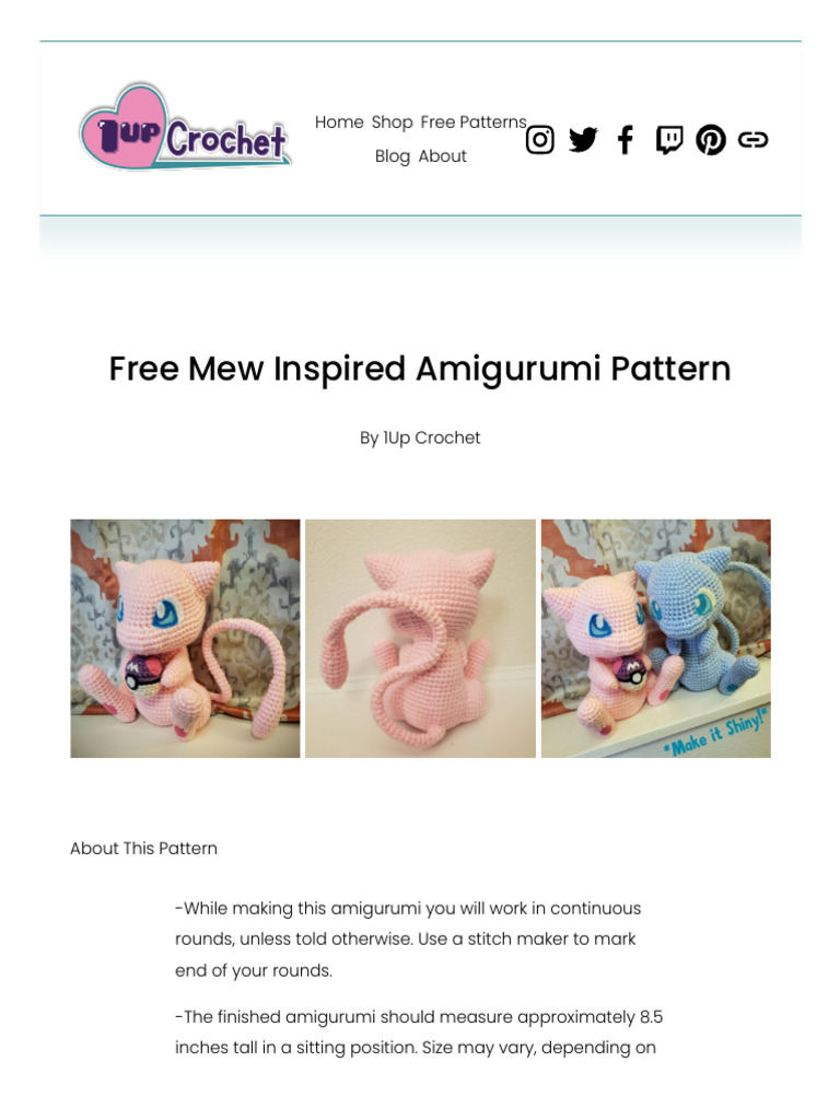 Free Mew Amigurumi Pattern — 1Up Crochet | PDF