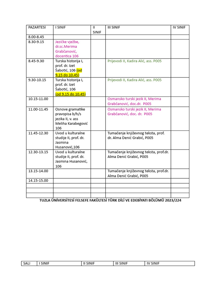 Raspored Casova | PDF