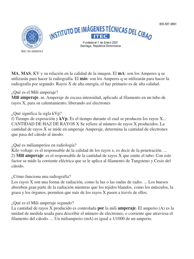 KVP, mA y su impacto en radiografías | PDF | Rayo X | Radiación ...