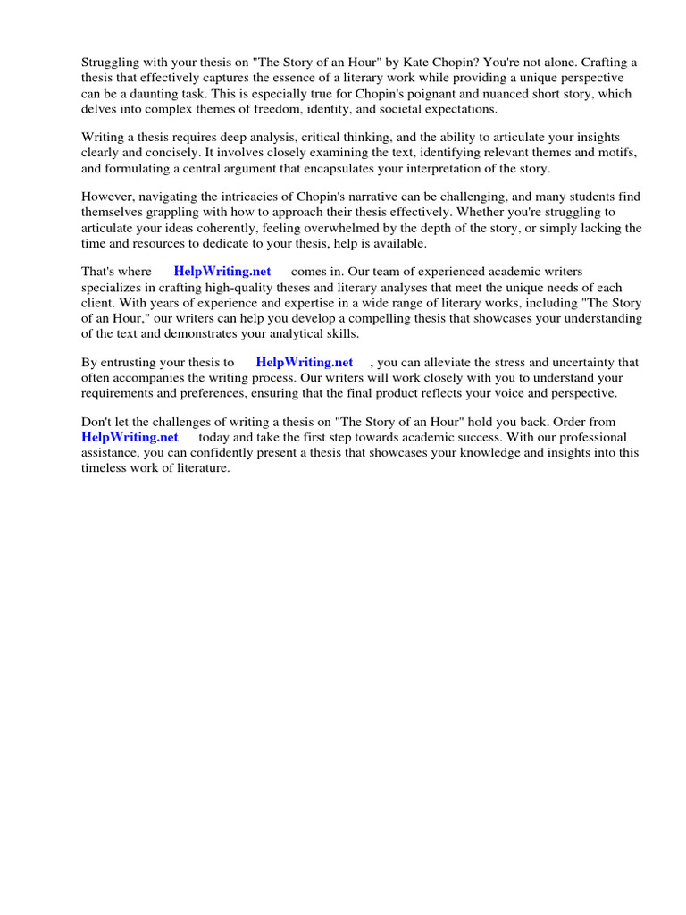 Thesis of The Story of An Hour by Kate Chopin | PDF