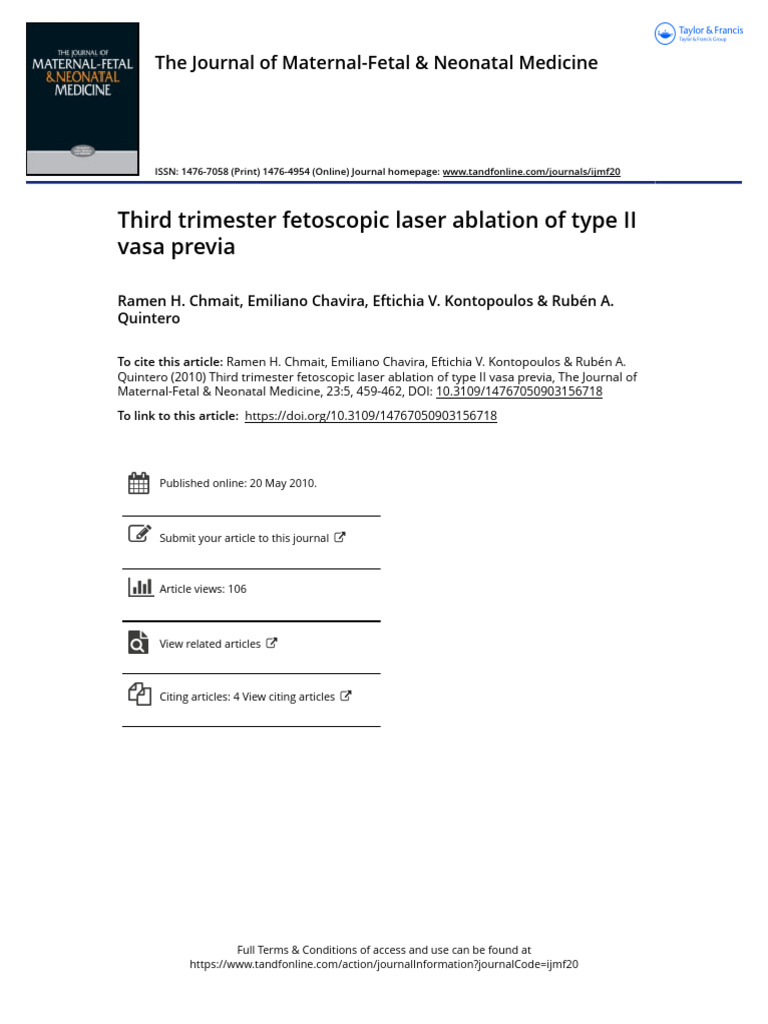 Third Trimester Fetoscopic Laser Ablation of Type II Vasa Previa | PDF ...