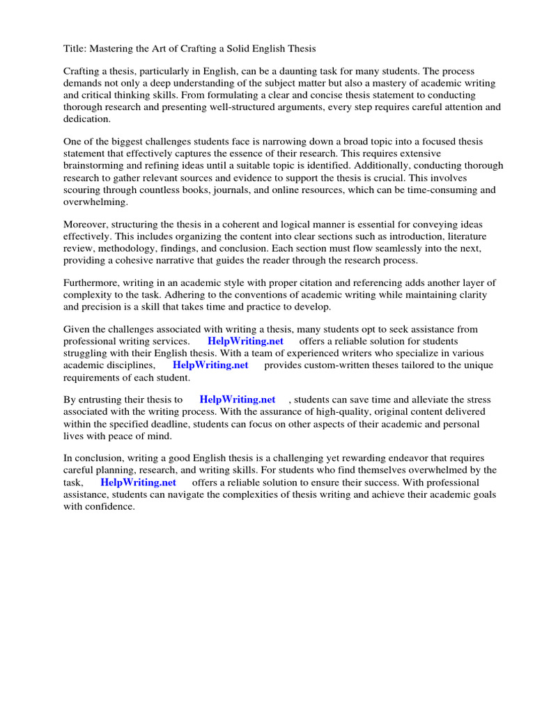 How To Write A Good English Thesis | PDF | Essays | Thesis