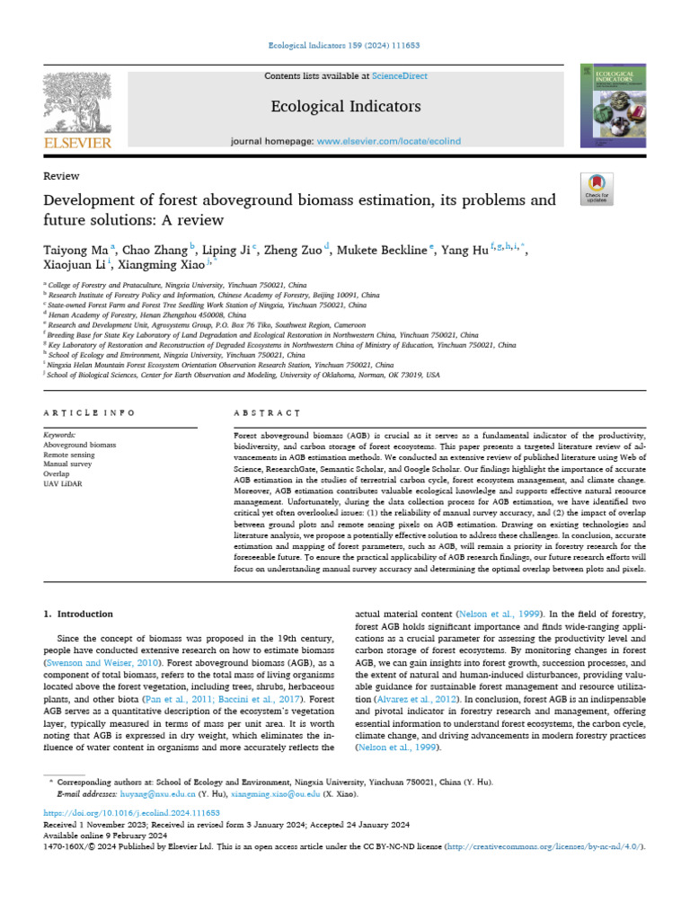 Development Of Forest Aboveground Biomass Estimation Its Problems And Pdf Lidar Remote