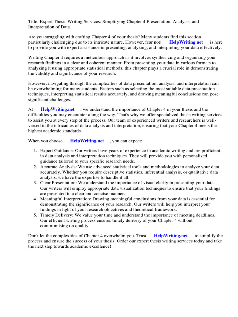 Example Thesis Chapter 4 Presentation Analysis and Interpretation of ...