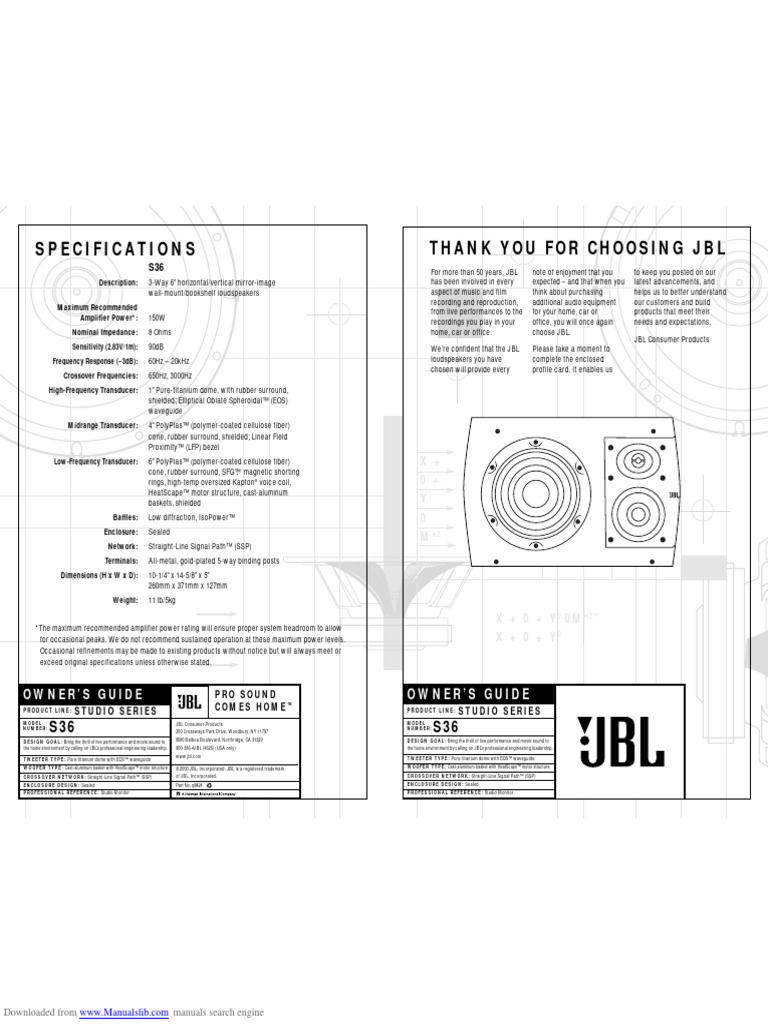 JBL-Studio S36 Specs | PDF | Loudspeaker | Electrical Engineering