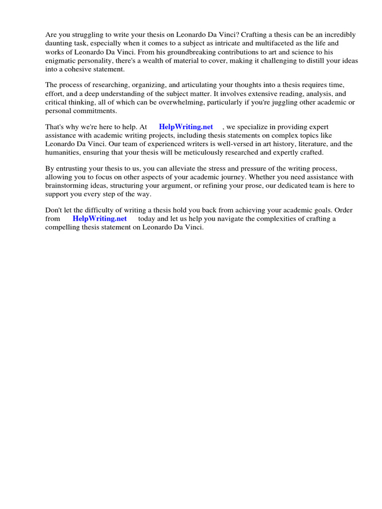 Leonardo Da Vinci Thesis Statement | PDF | Leonardo Da Vinci