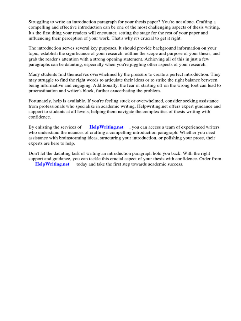 How To Write An Introduction Paragraph For A Thesis Paper Download