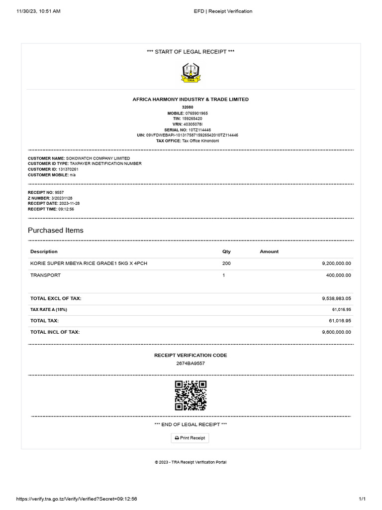 EFD - Receipt Verification2 | PDF | Taxes | Government Finances