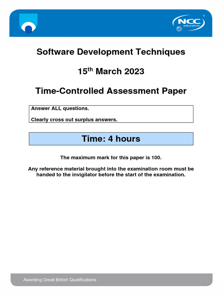 SDT Exam: Time-Controlled Assessment | PDF | Computer Program | Programming