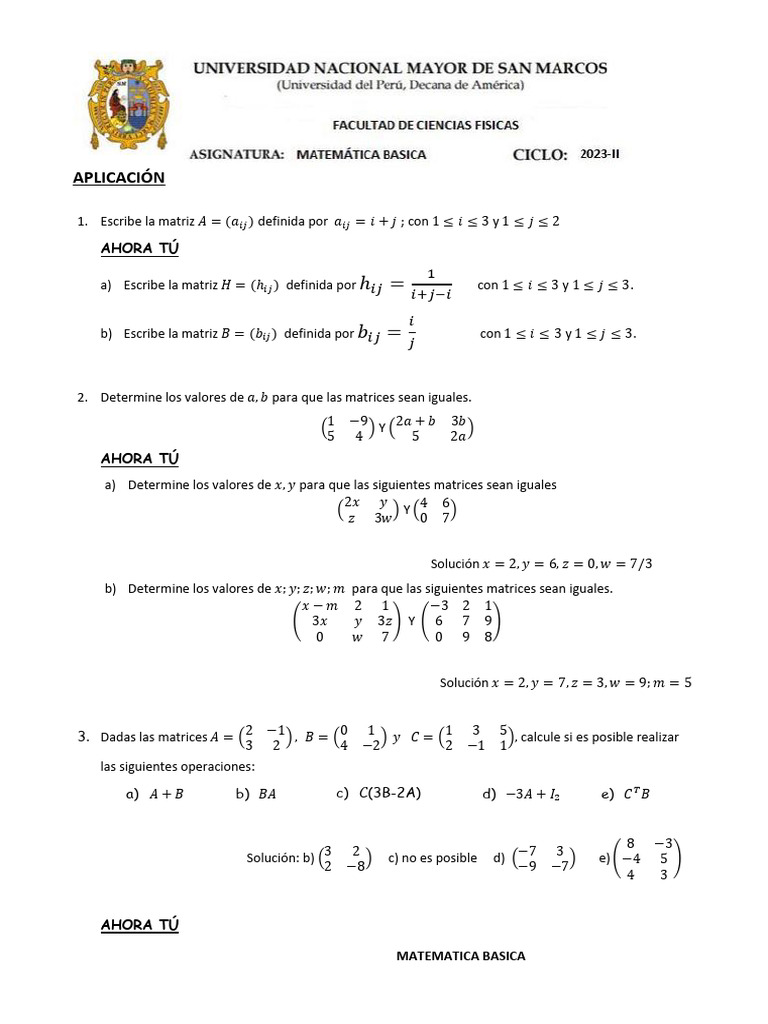 Ejercicios de Matrices | PDF | Matriz (Matemáticas) | Física Matemática