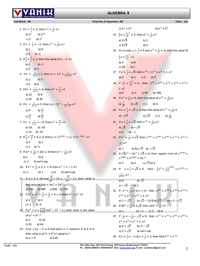 Algebra 3 | PDF | Mathematics | Elementary Mathematics