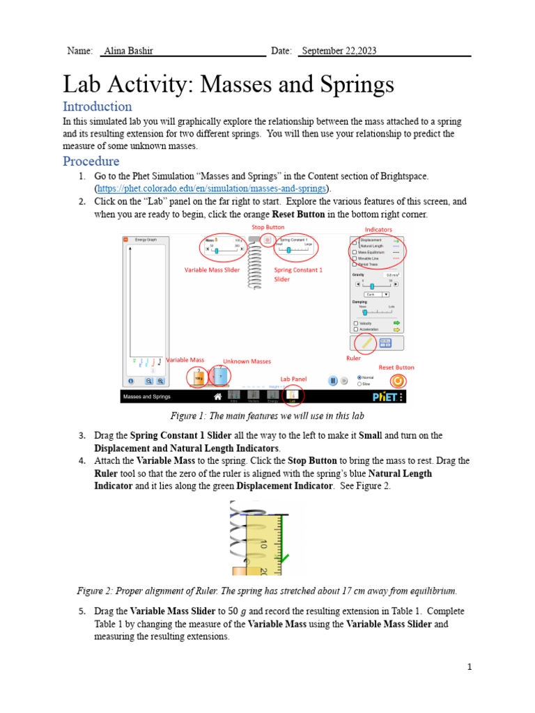 Mass-Spring Lab Analysis and Predictions | PDF | Mass | Equations