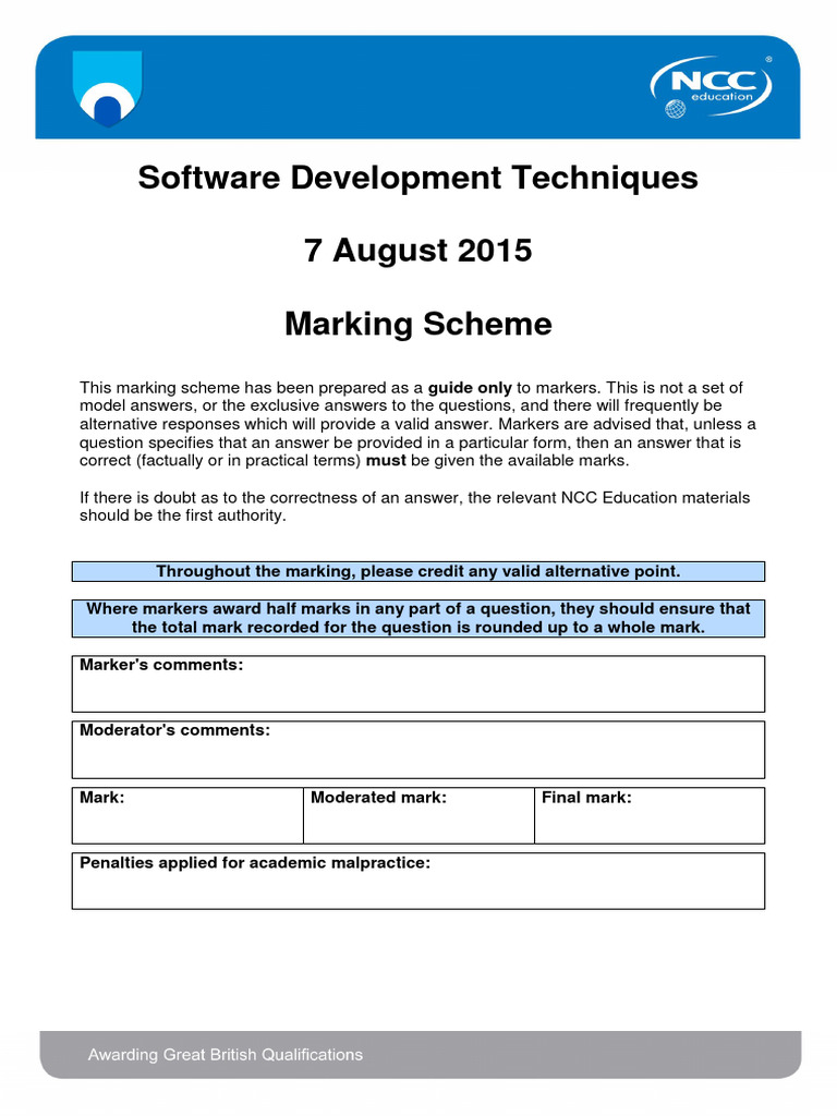 Software Development Marking Scheme Guide | PDF | Programming ...