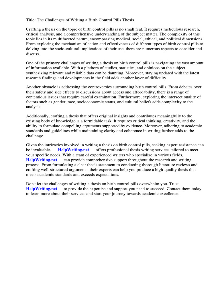 Birth Control Pills Thesis Statement | PDF | Birth Control | Combined ...