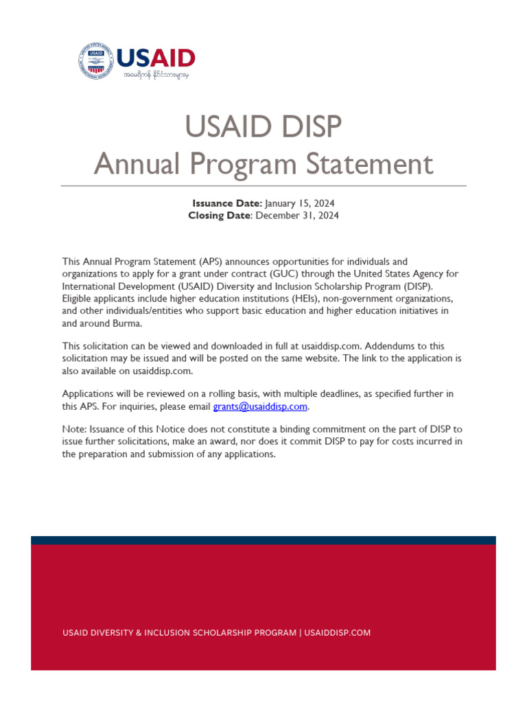 01) DISP-Annual-Program-Statement - 2024 | PDF | United States Agency ...
