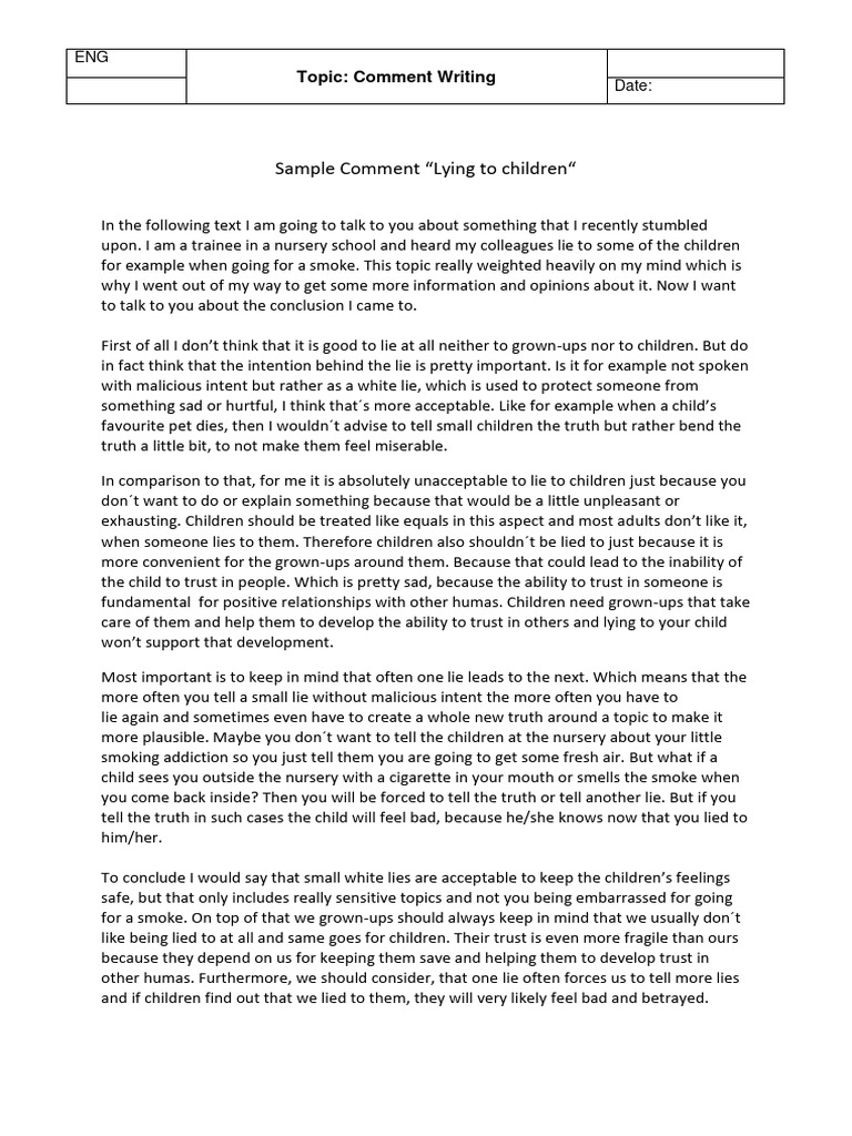 Sample Comment Lying To Children 2 | PDF