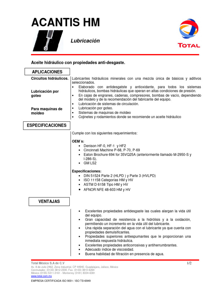 Ficha Acantis 46 | PDF | Lubricante | Rodamiento (Mecánico)