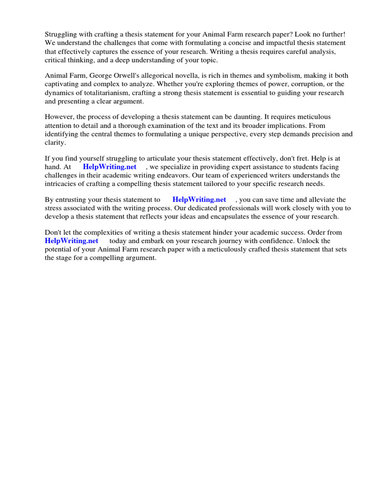 Thesis Statement For Animal Farm Research Paper | PDF