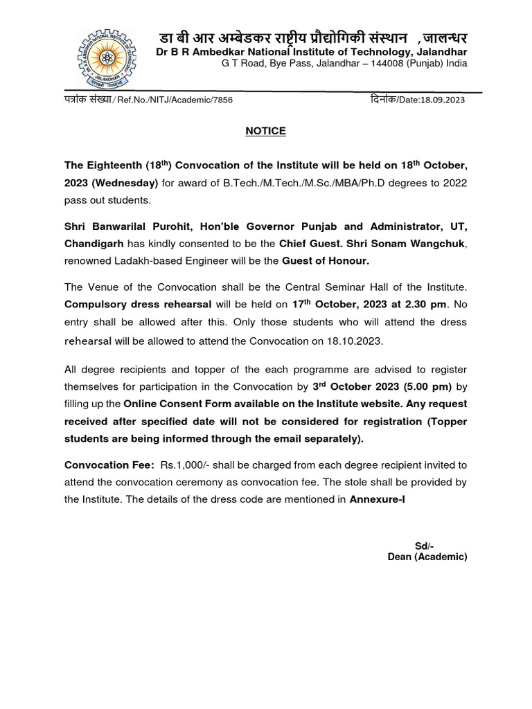 NOTICE (Convocation) | PDF | Dress | Consumer Goods