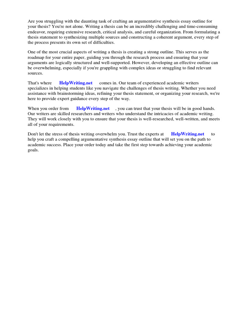 Argumentative Synthesis Essay Outline | PDF | Essays | Dialectic