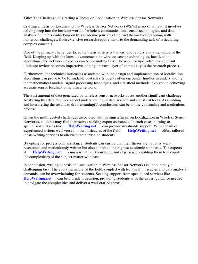 Thesis On Localization In Wireless Sensor Networks Pdf Wireless