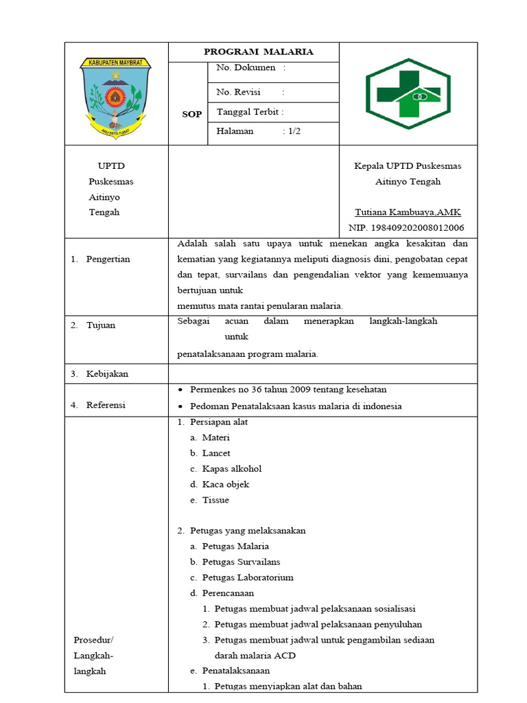 SOP Program Malaria | PDF