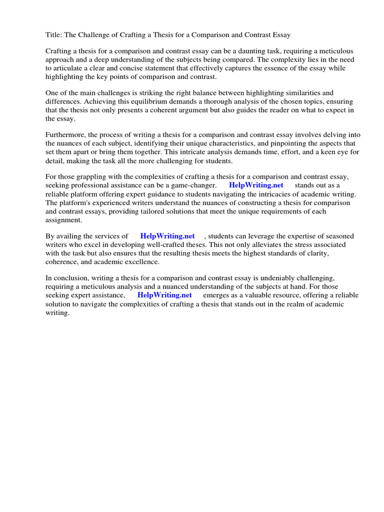 How To Write A Thesis For A Comparison and Contrast Essay | PDF ...