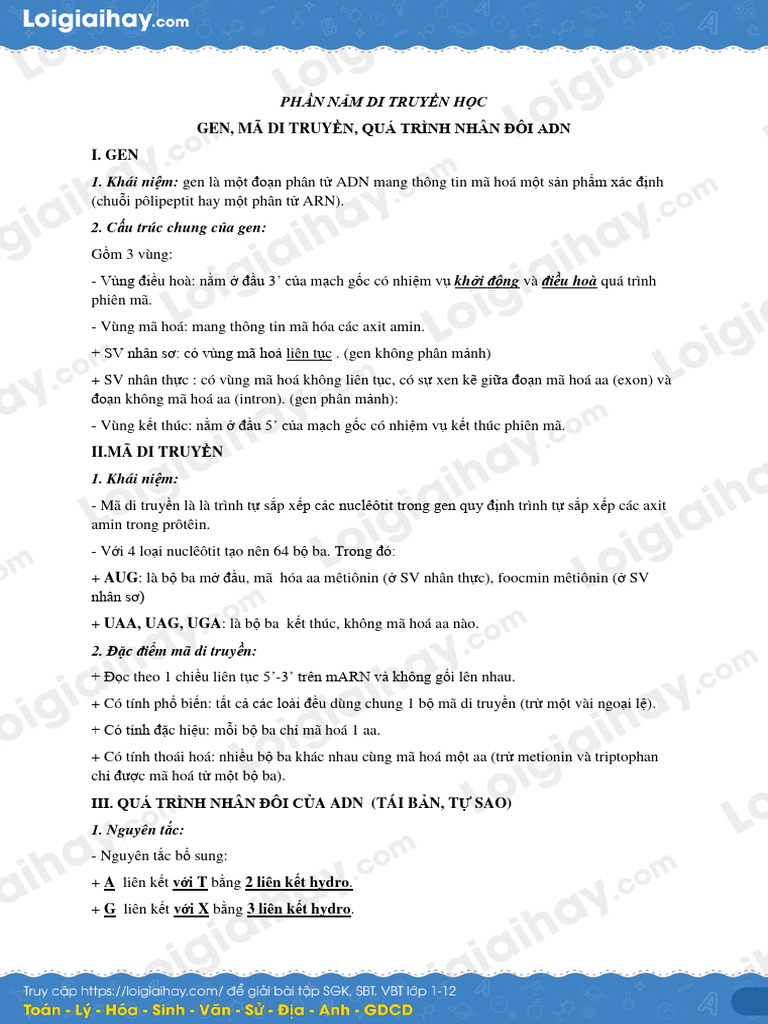 De Cuong Mon Sinh Hoc Lop 12 Hoc Ki 1 LT | PDF