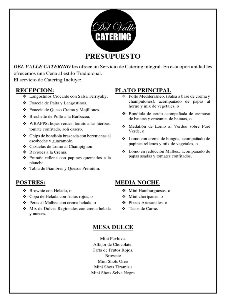 Catering Tradicional 2023 Oct A Dic | PDF | Comida y bebida | Cocinando