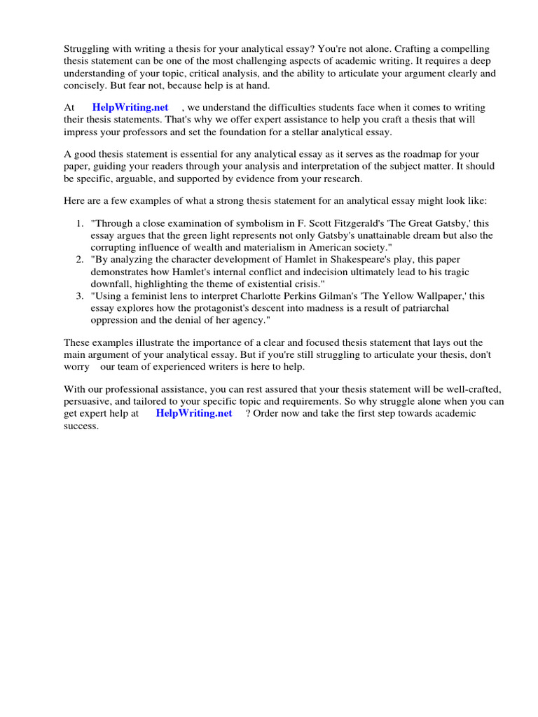 Examples of A Good Thesis For An Analytical Essay | PDF | Essays | Thesis