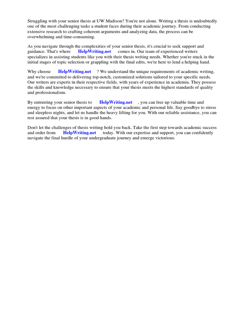 Senior Thesis Uw Madison | PDF | Thesis | Psychotherapy