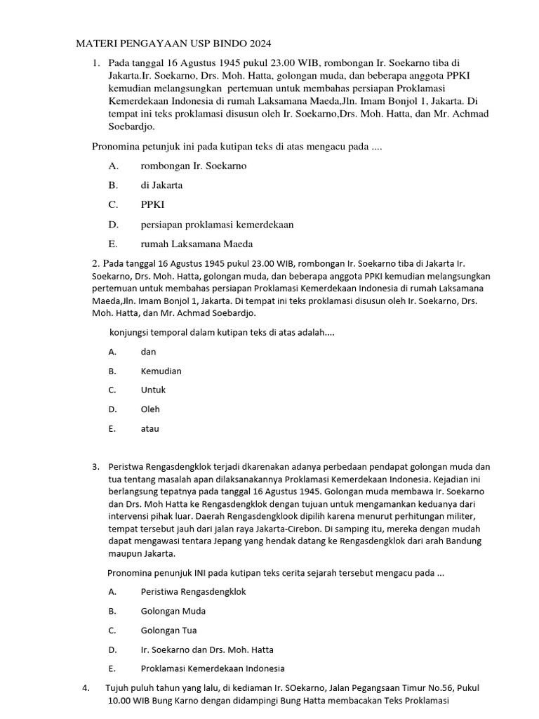 Materi Pengayaan USP BINDO 2024 Untuk Siswa | PDF