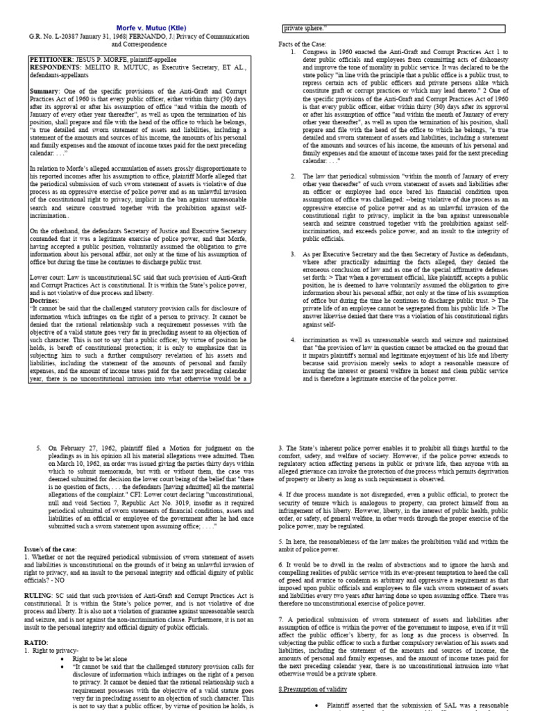 Morfe v. Mutuc | PDF | Police Power (United States Constitutional Law ...