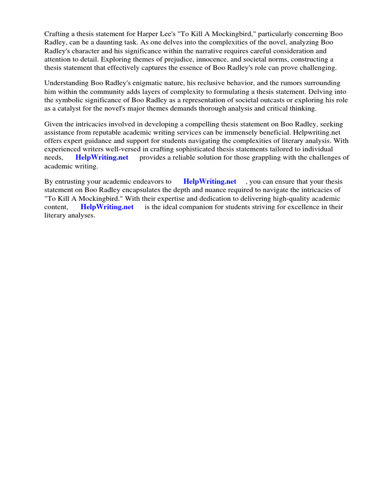 To Kill A Mockingbird Thesis Statement Boo Radley | PDF | To Kill A ...