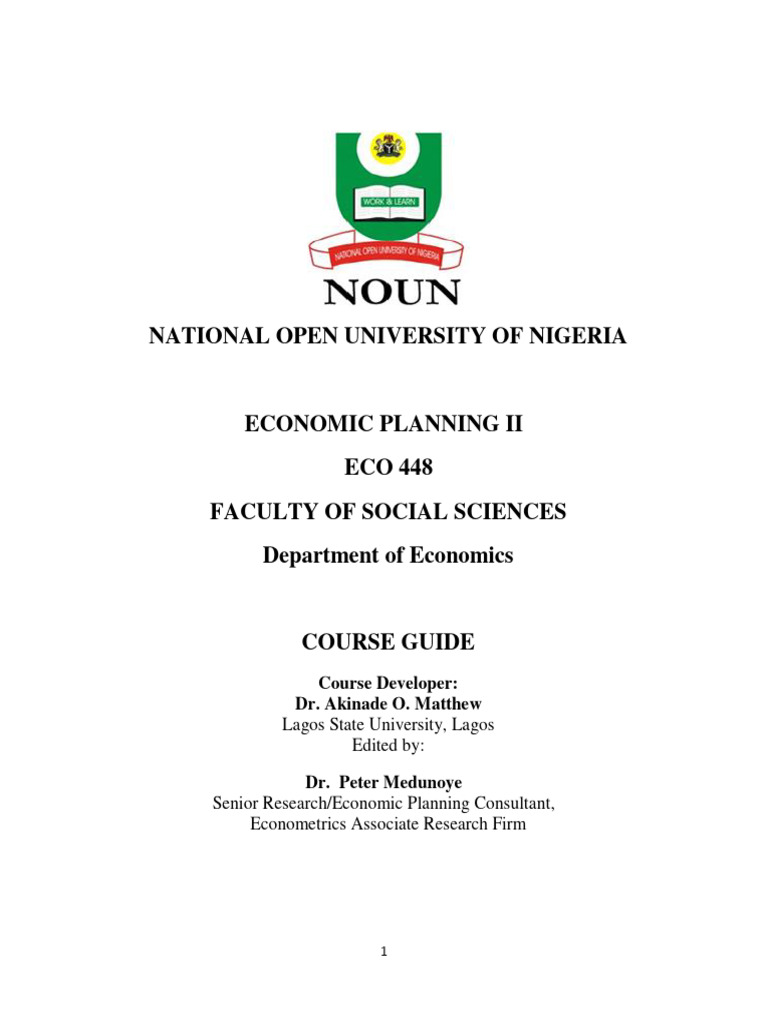 Eco 448 Economic Planning II | PDF | Input–Output Model | Conceptual Model