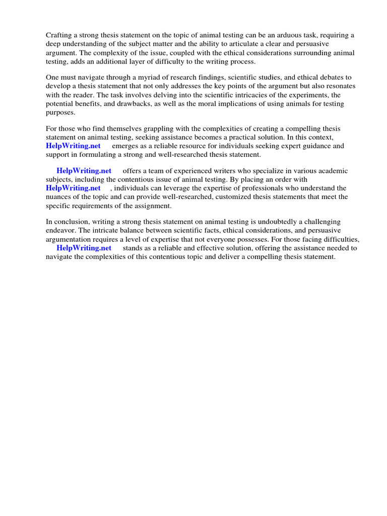 Strong Thesis Statement On Animal Testing | PDF | Animal Testing ...