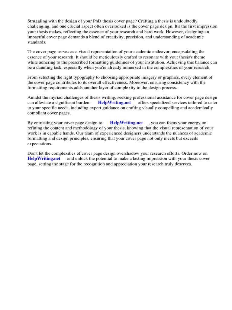 Phd Thesis Cover Page Design | PDF | Thesis | Doctor Of Philosophy