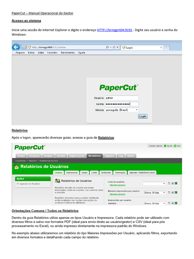 PaperCut - Manual Operacional Do Gestor | PDF | Impressão | Impressora ...