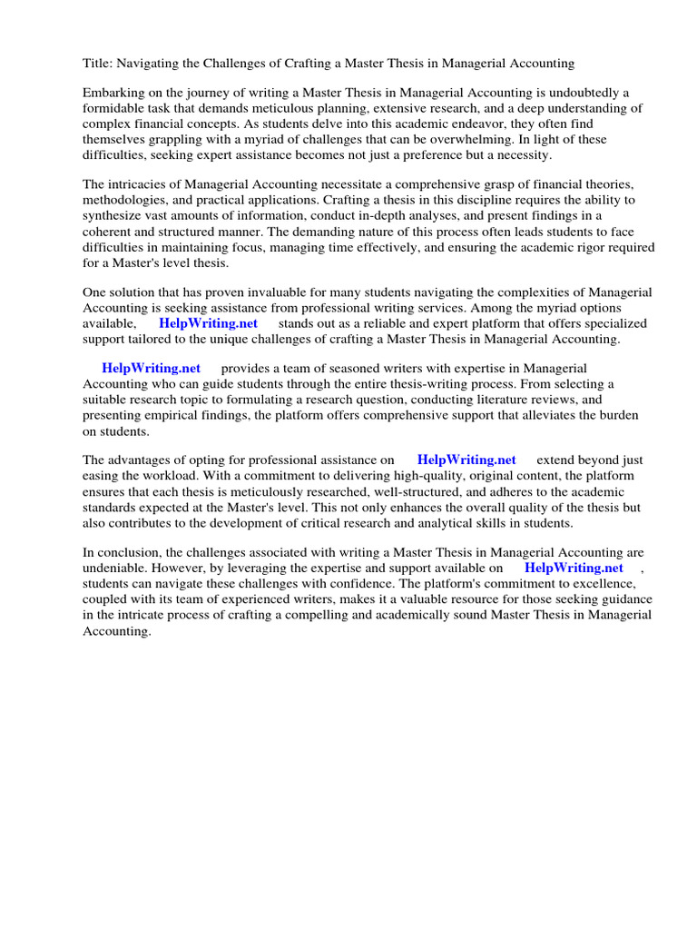 Master Thesis in Managerial Accounting | PDF | Thesis | Management Accounting