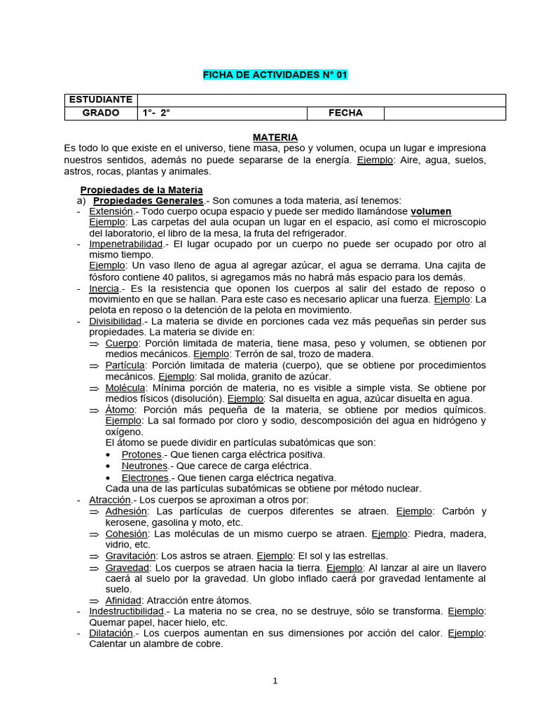 Ficha 1°-2° de Actividades #01 - CTS | PDF | Citoplasma | Vacuole