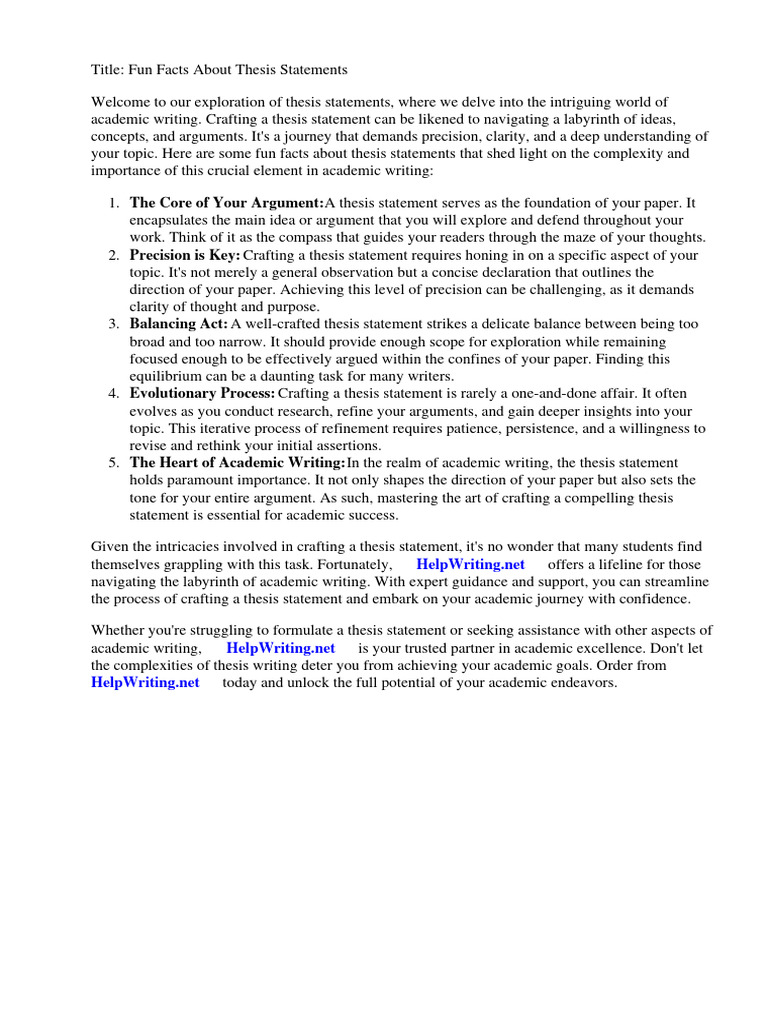 Fun Facts About Thesis Statements | PDF | Essays | Thesis