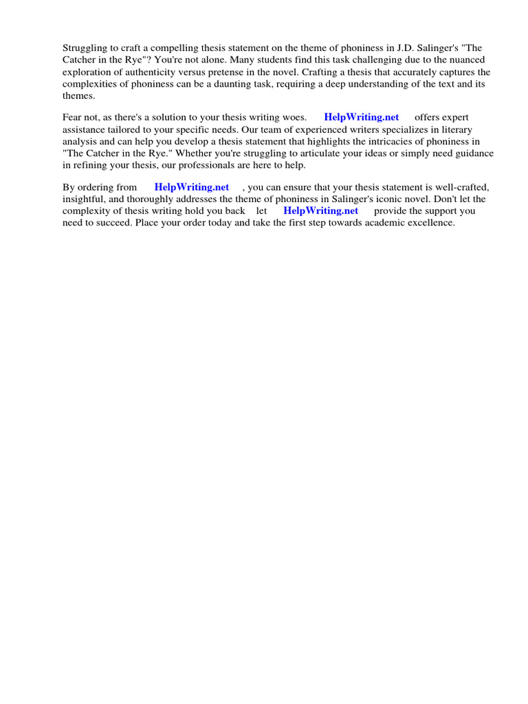 Catcher in The Rye Phoniness Thesis Statements | PDF | Language Arts ...