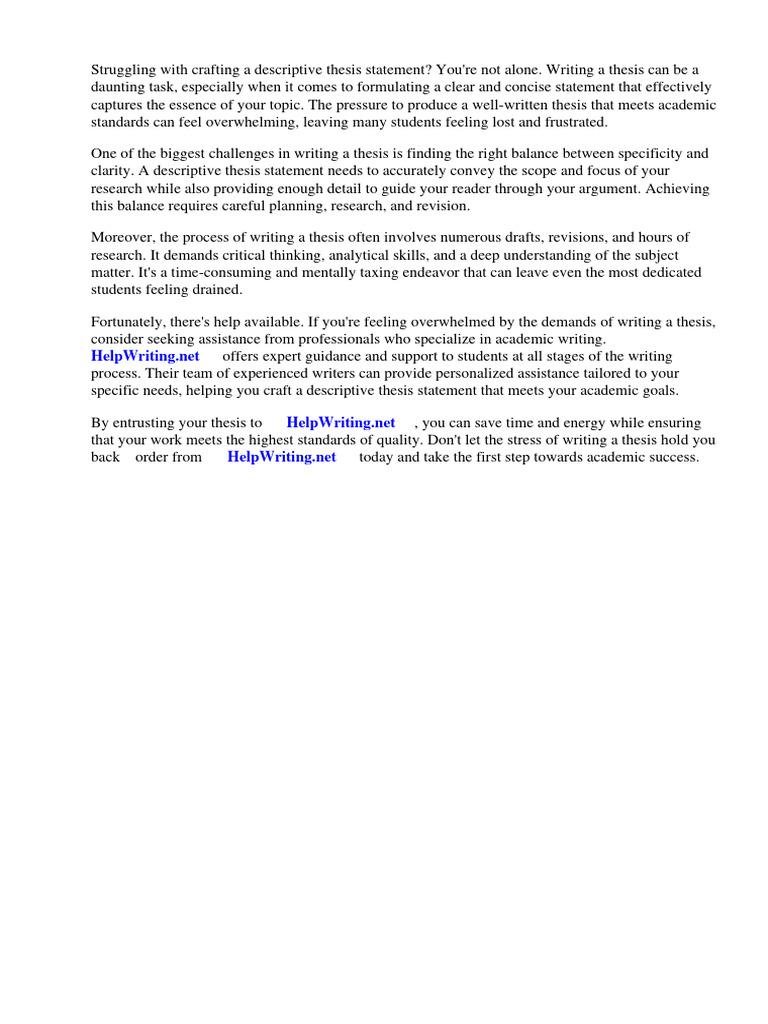 Example of Descriptive Thesis Statement | PDF | Essays