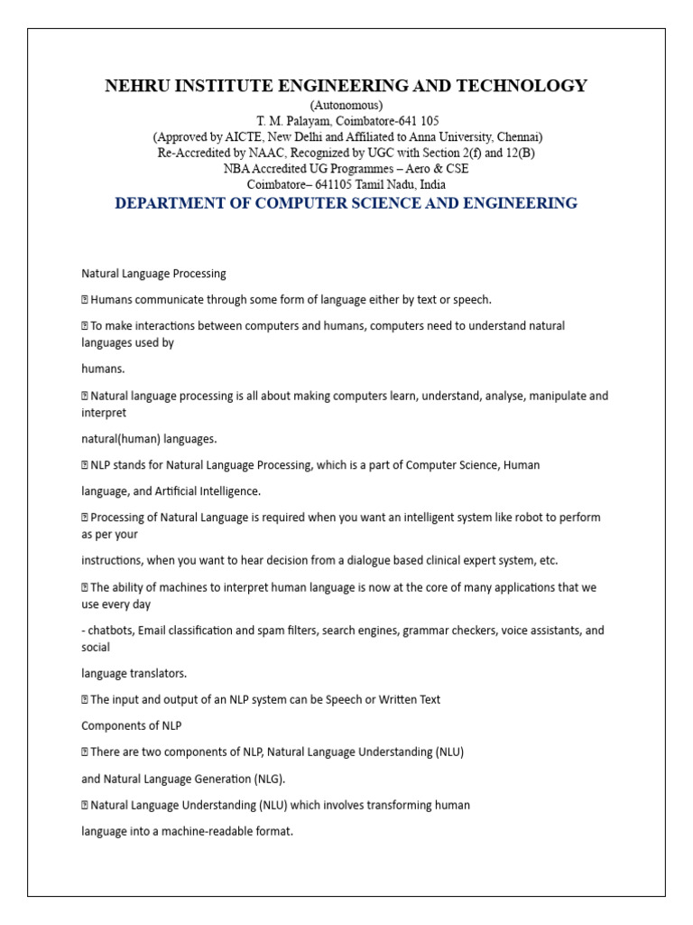 nlp course file notes | PDF | Morphology (Linguistics) | Word