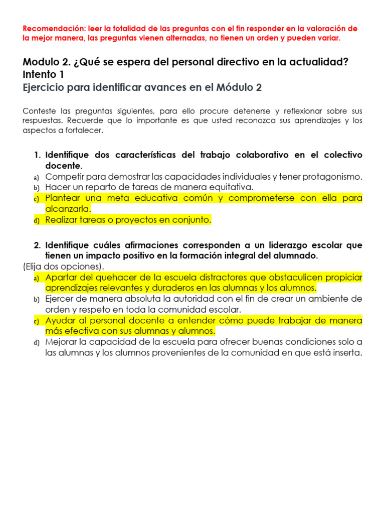 Respuestas Modulo 2 | PDF | Inclusión (Educación) | Maestros