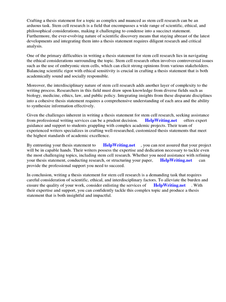 Thesis Statement Examples For Stem Cell Research | PDF | Stem Cell ...