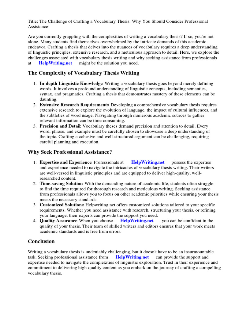 Vocabulary Thesis Writing | PDF | Thesis | Essays Vocabulary Thesis Writing | PDF | Thesis | Essays
