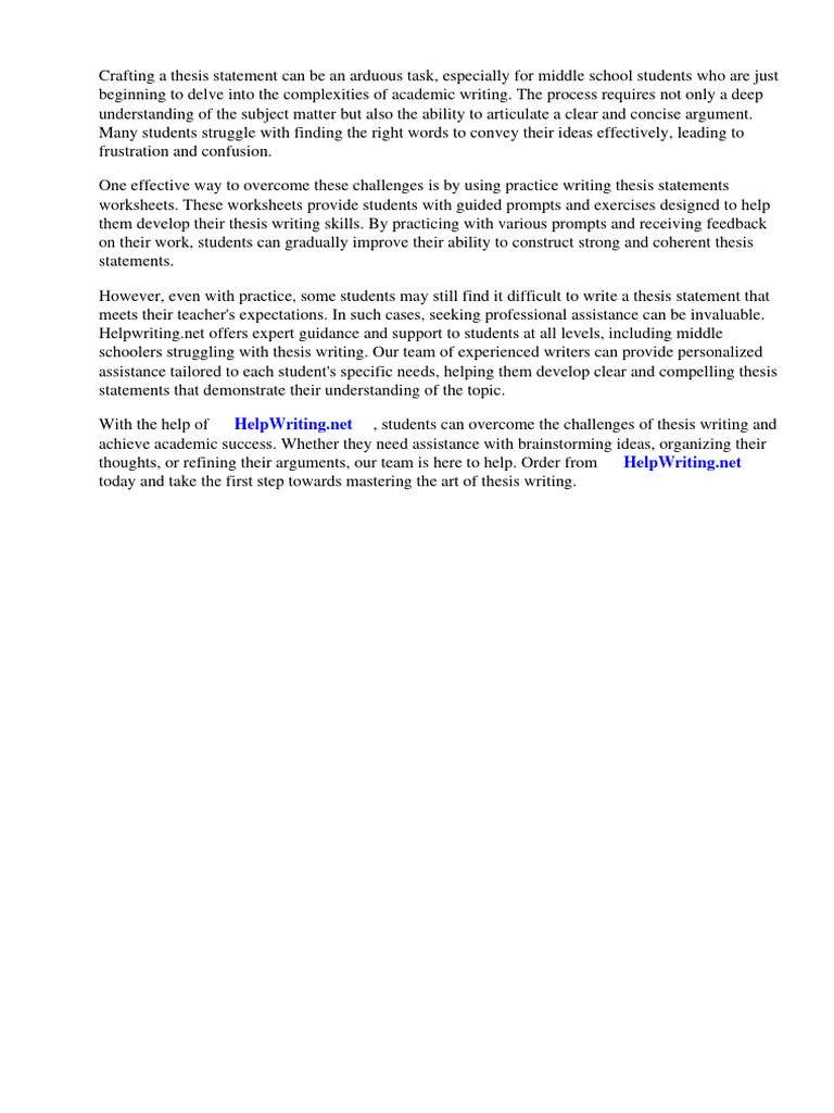 Practice Writing Thesis Statements Worksheet Middle School | PDF ...